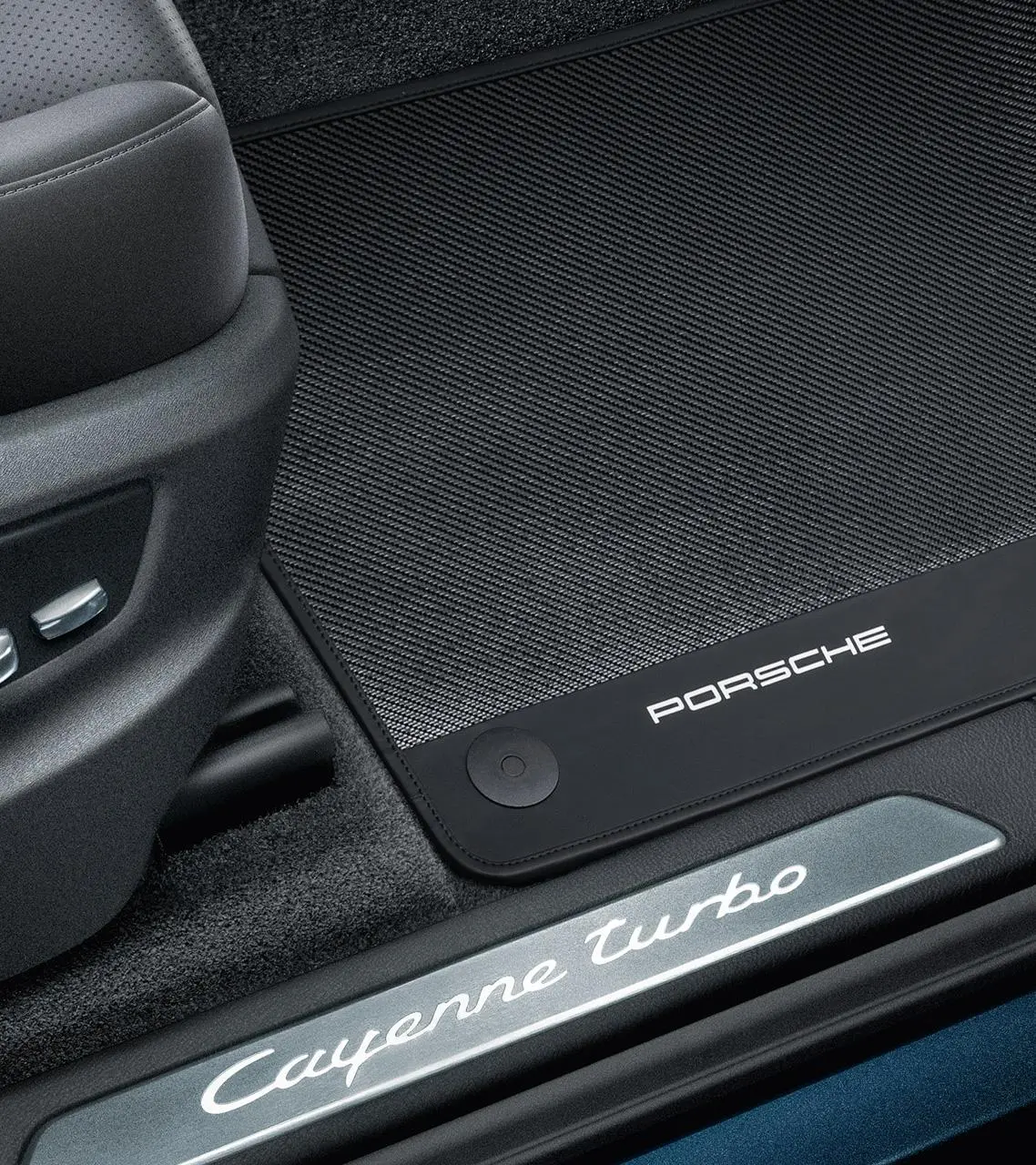 Porsche Cayenne Carbon Floor Mats with Leather Edging. | PORSCHE SHOP